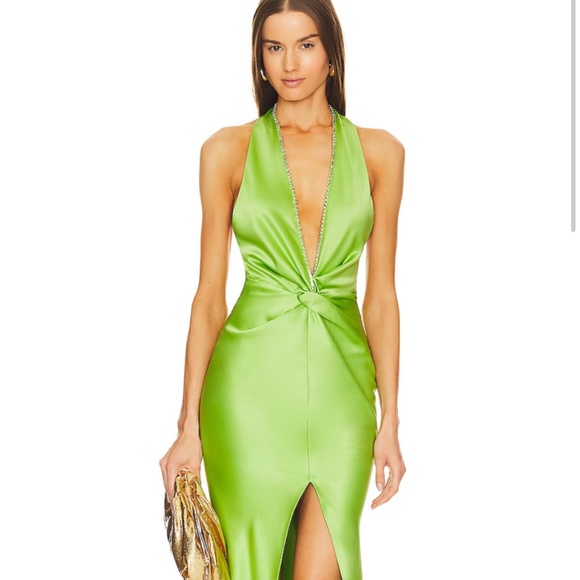 Khanum's | Dresses | X Revolve Halter Gown With Slit In Pear Green ...
